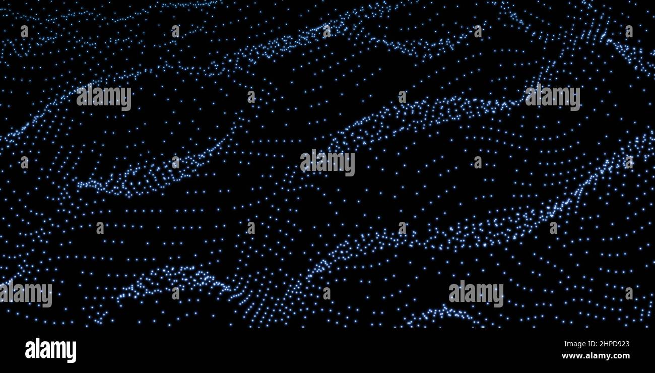 abstract blue technology point mesh network in dark space. 3d render ...