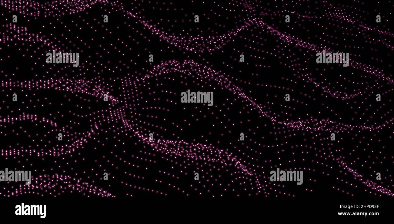 abstract red violet technology point mesh network in dark space. 3d ...
