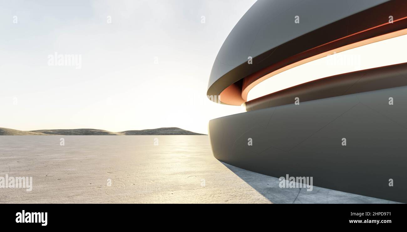 red glowing futuristic building in concrete environment 3d render ...