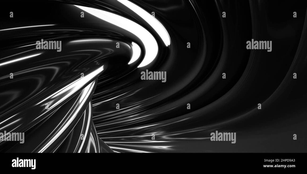 abstract black glossy curvy twisted geometric shape background with ...