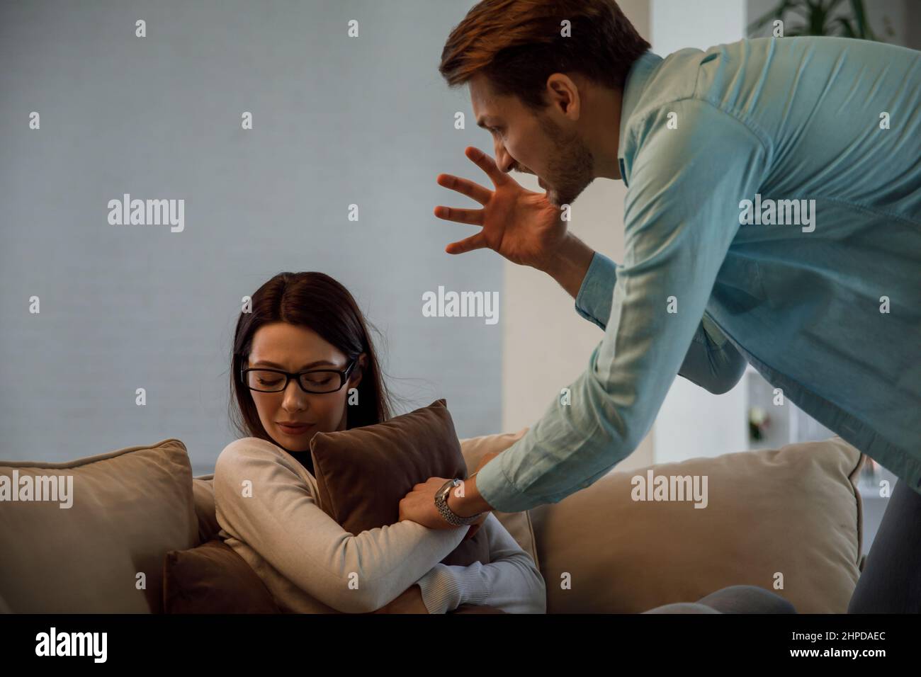 Young couple having argument-conflict, bad relationships. Angry men ...