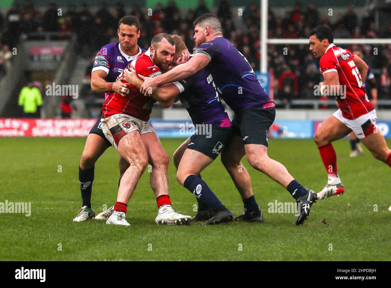 Salford, UK, 20 February 2022. Mitch Garbutt Lloyd White and James ...