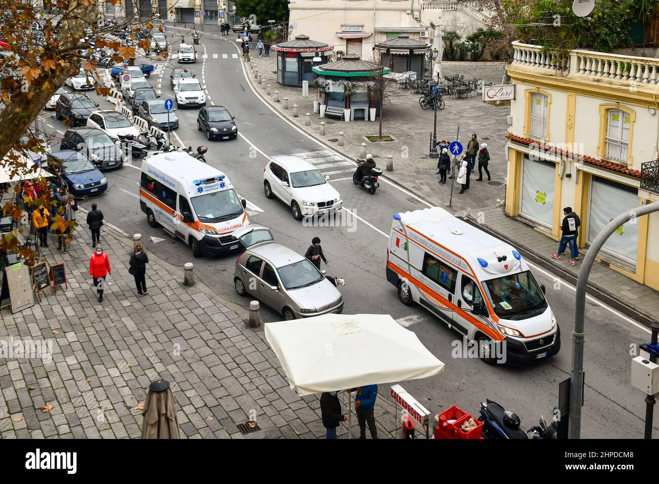 Italian ambulances responding to an emergency and speeding through ...