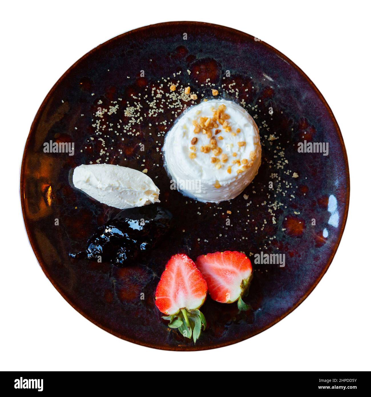 Soft cheese faisselle with strawberry and confiture Stock Photo - Alamy