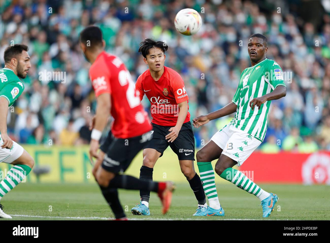 Sevilla, Spain. 20th Feb, 2022. (L-R) Takefusa Kubo (Mallorca), William Carvalho (Betis ...