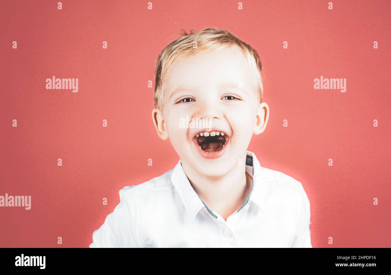 Funny kids face. Child expressing surprise and happiness. Portrait of ...