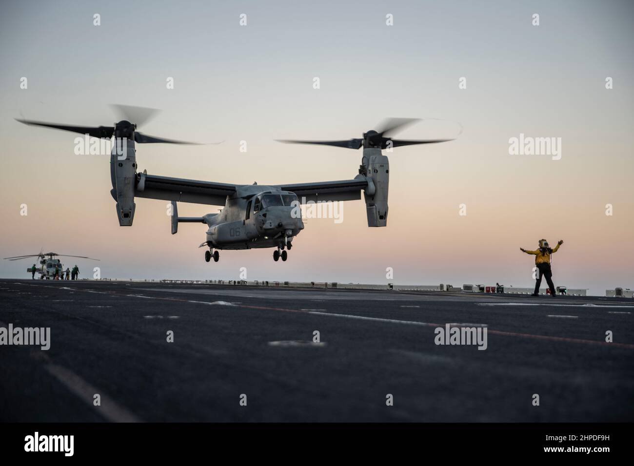 PEARL HARBOR (Feb. 20, 2022) A U.S. Marine Corps MV-22B Osprey attached ...