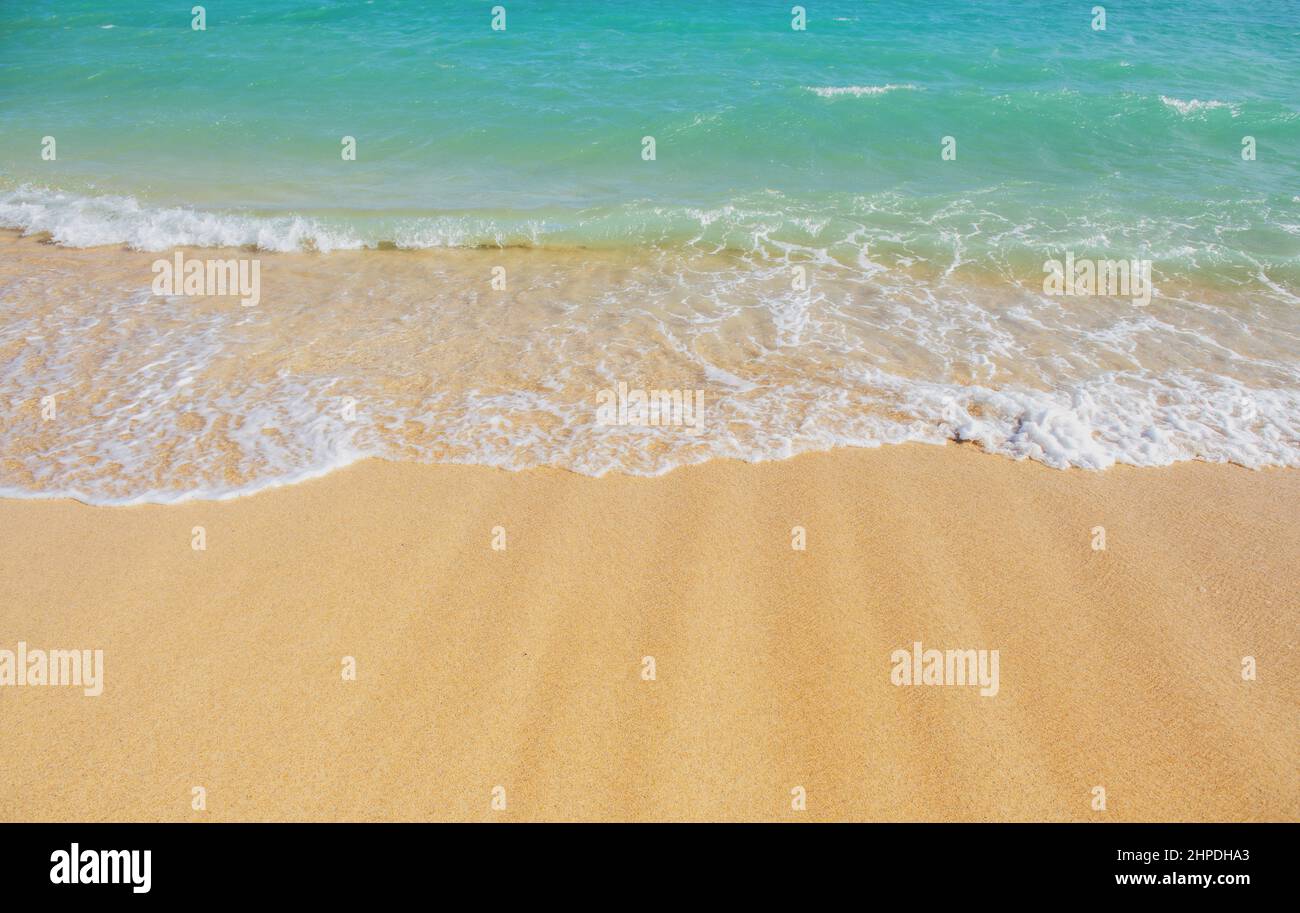 Beach background. Calm beautiful ocean wave on sandy beach. Sea view ...