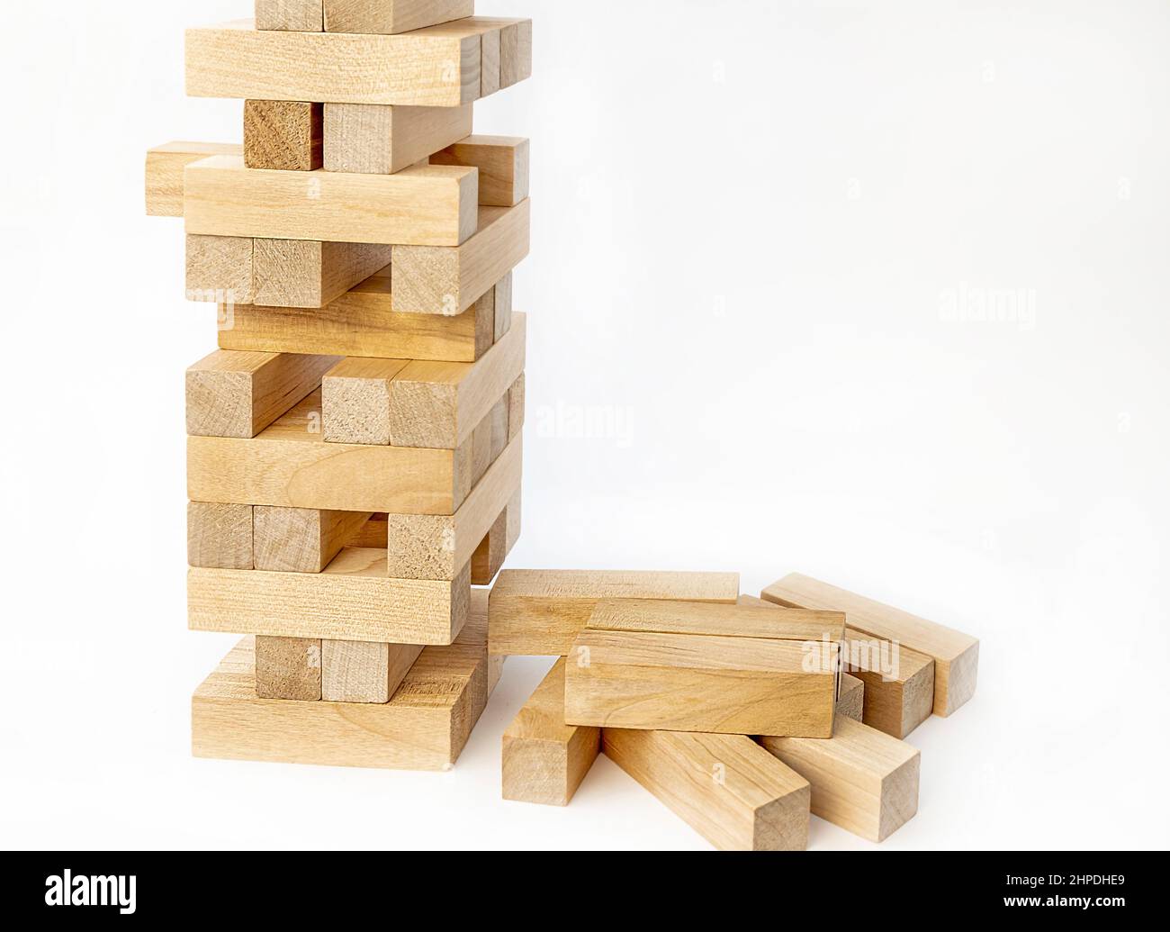 Game Jenga, Tower of wooden bars that barely hold, Family leisure ...