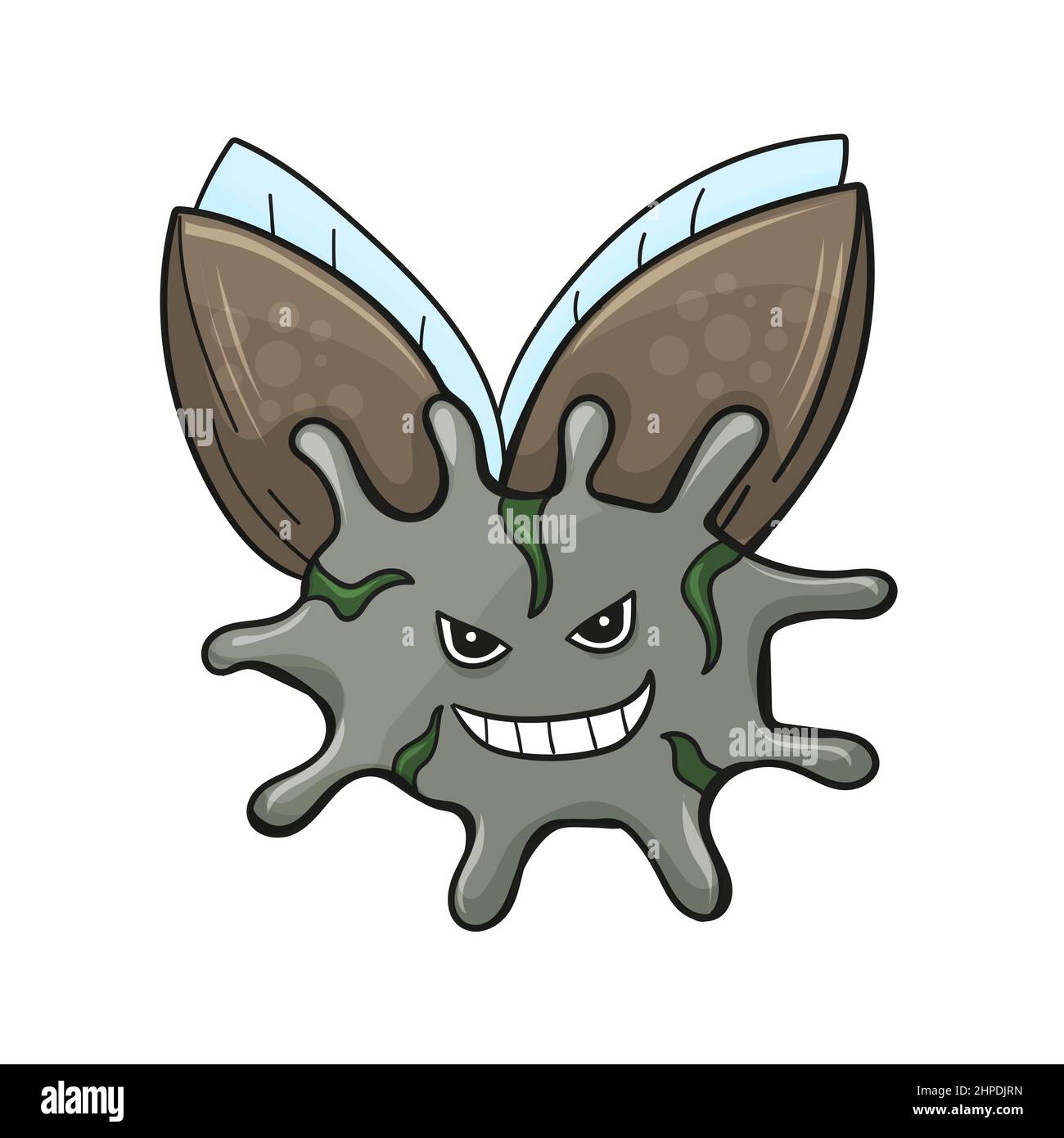 Angry smiling flying cartoon monster in gray colors. Vector isolated on ...