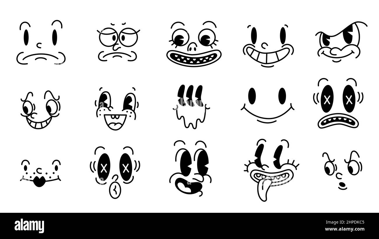 Retro 30s cartoon and comics characters faces. Traditional emotions ...