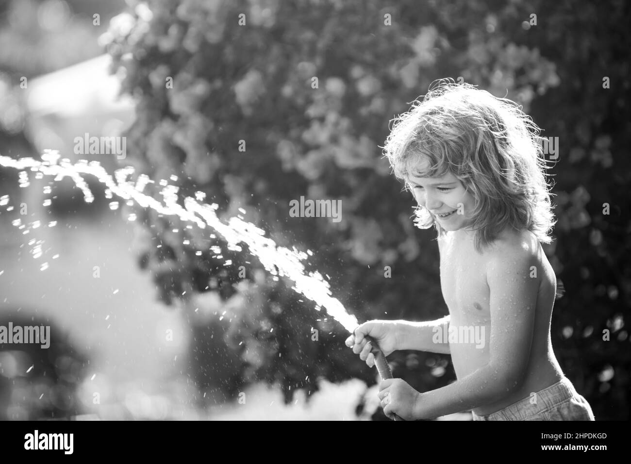 Kid have fun. Funny boy happy smiling on natural landscape. Little ...