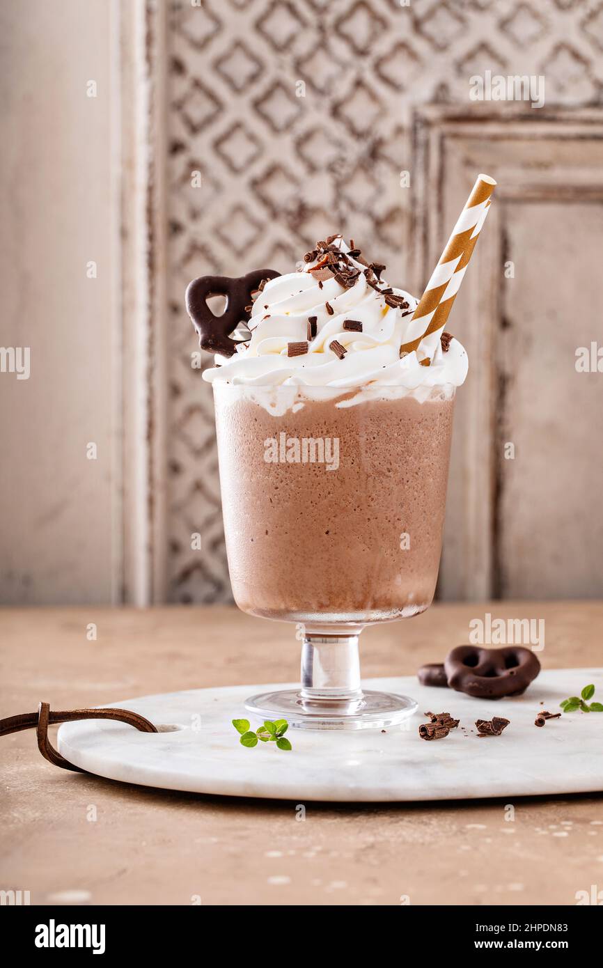 Iced chocolate coffee frappe with whipped cream Stock Photo - Alamy