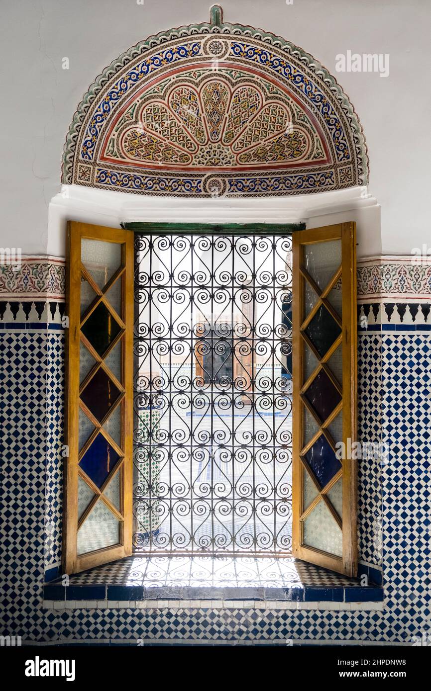 Architectural detail of an ornate window in Marrakech, Morocco Stock ...