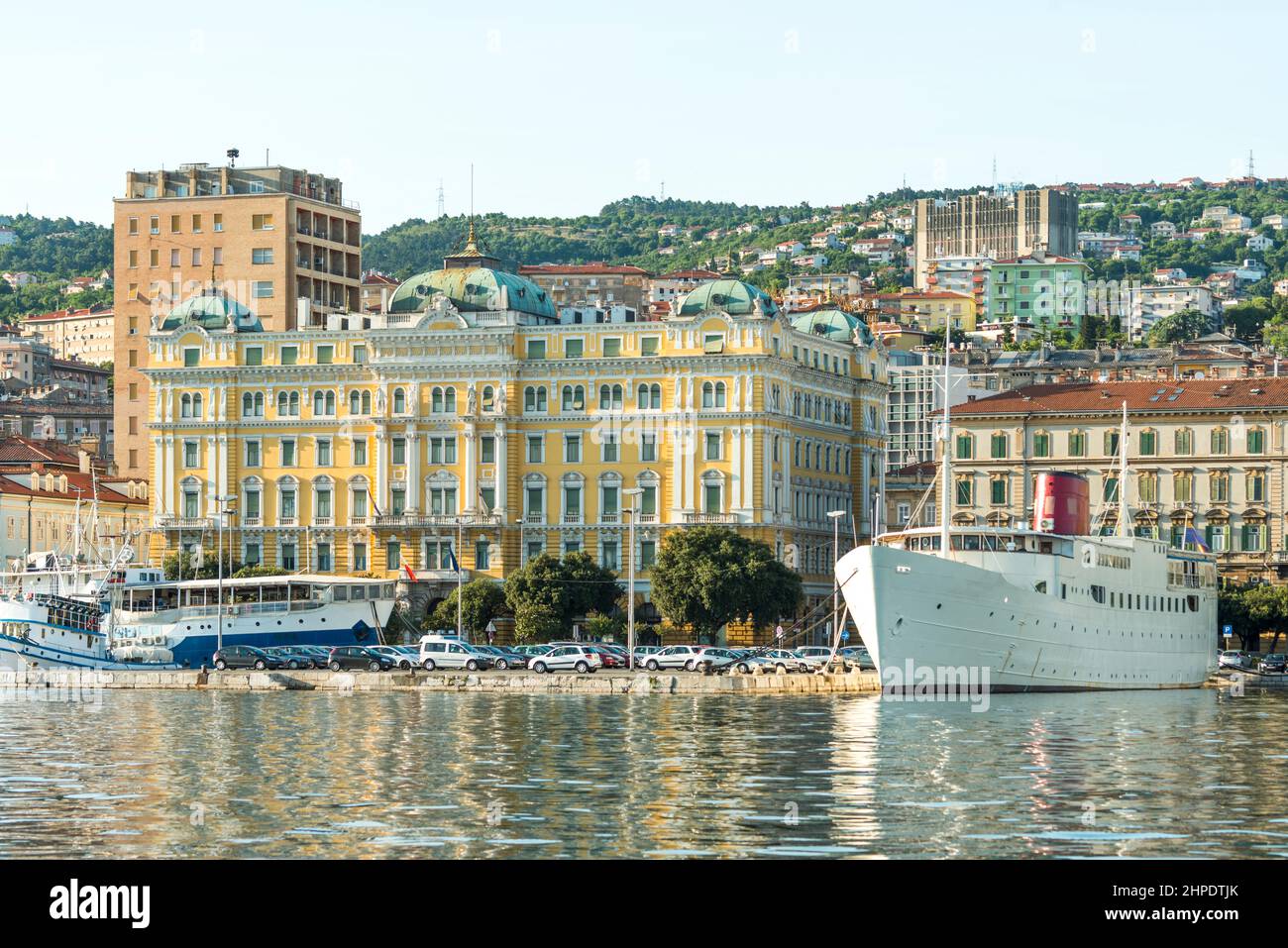 Image of monumental buildings in the port of Trieste with a vintage ...