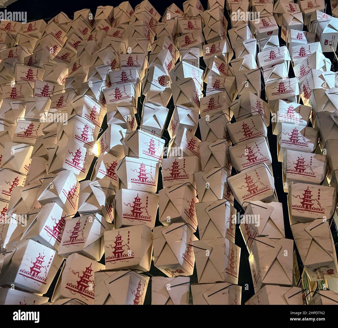 Tall stack of Asian togo containers Stock Photo - Alamy