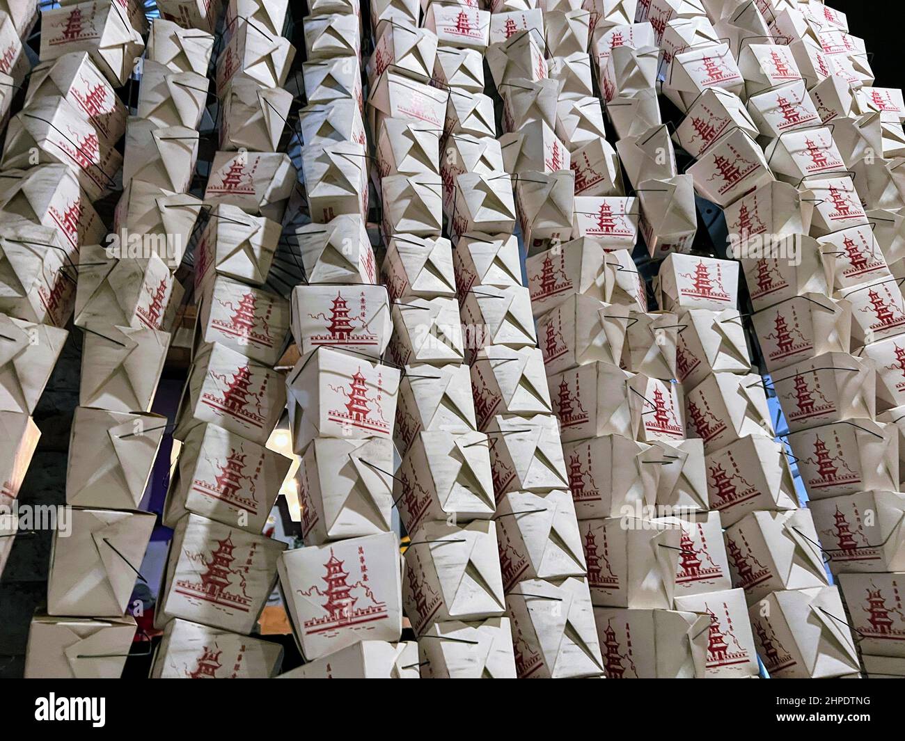 Tall stack of Asian togo containers Stock Photo - Alamy