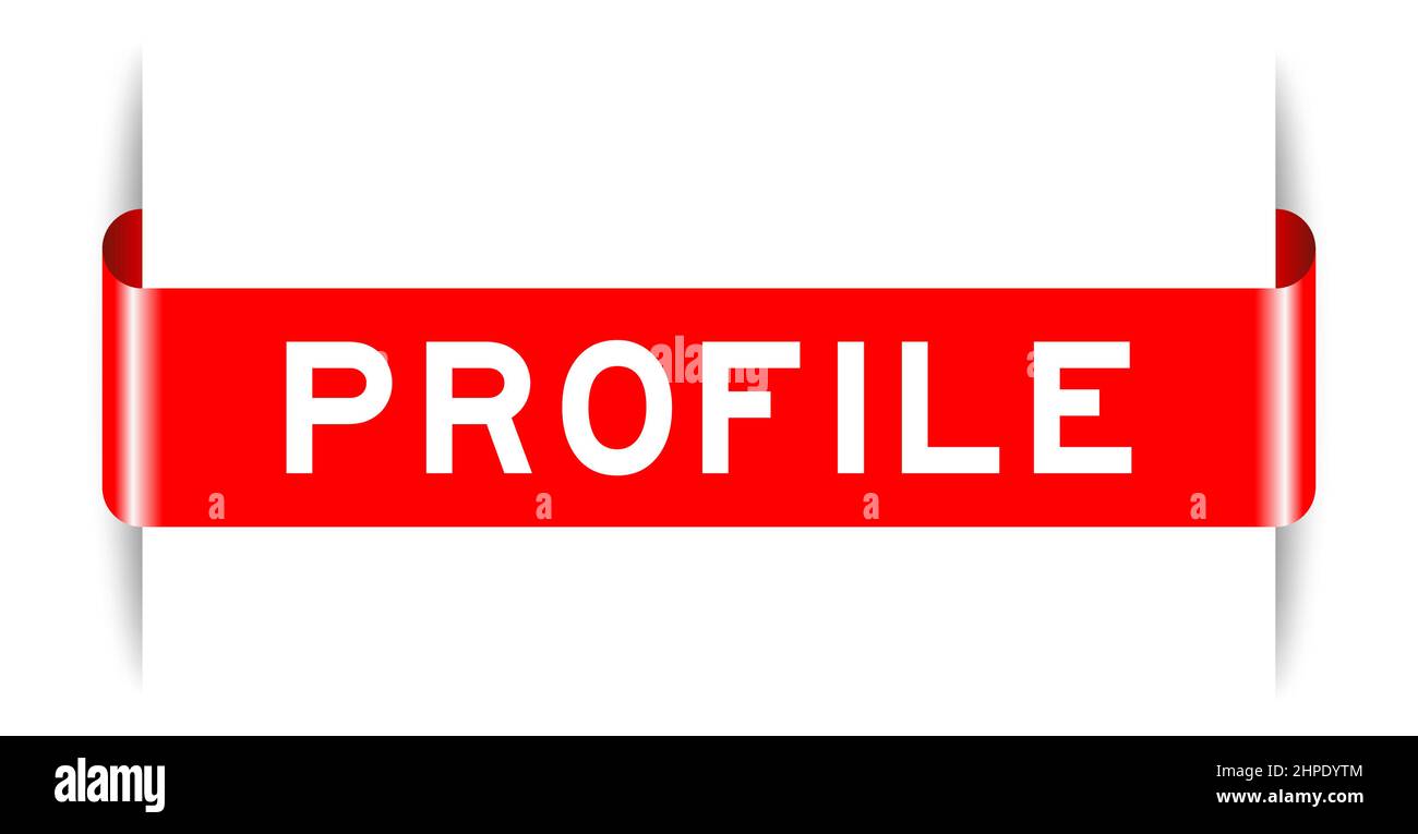 Red color inserted label banner with word profile on white background ...