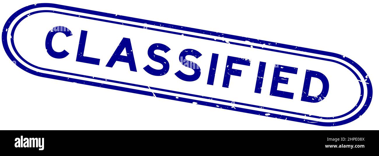 Grunge blue classified word rubber seal stamp on white background Stock ...