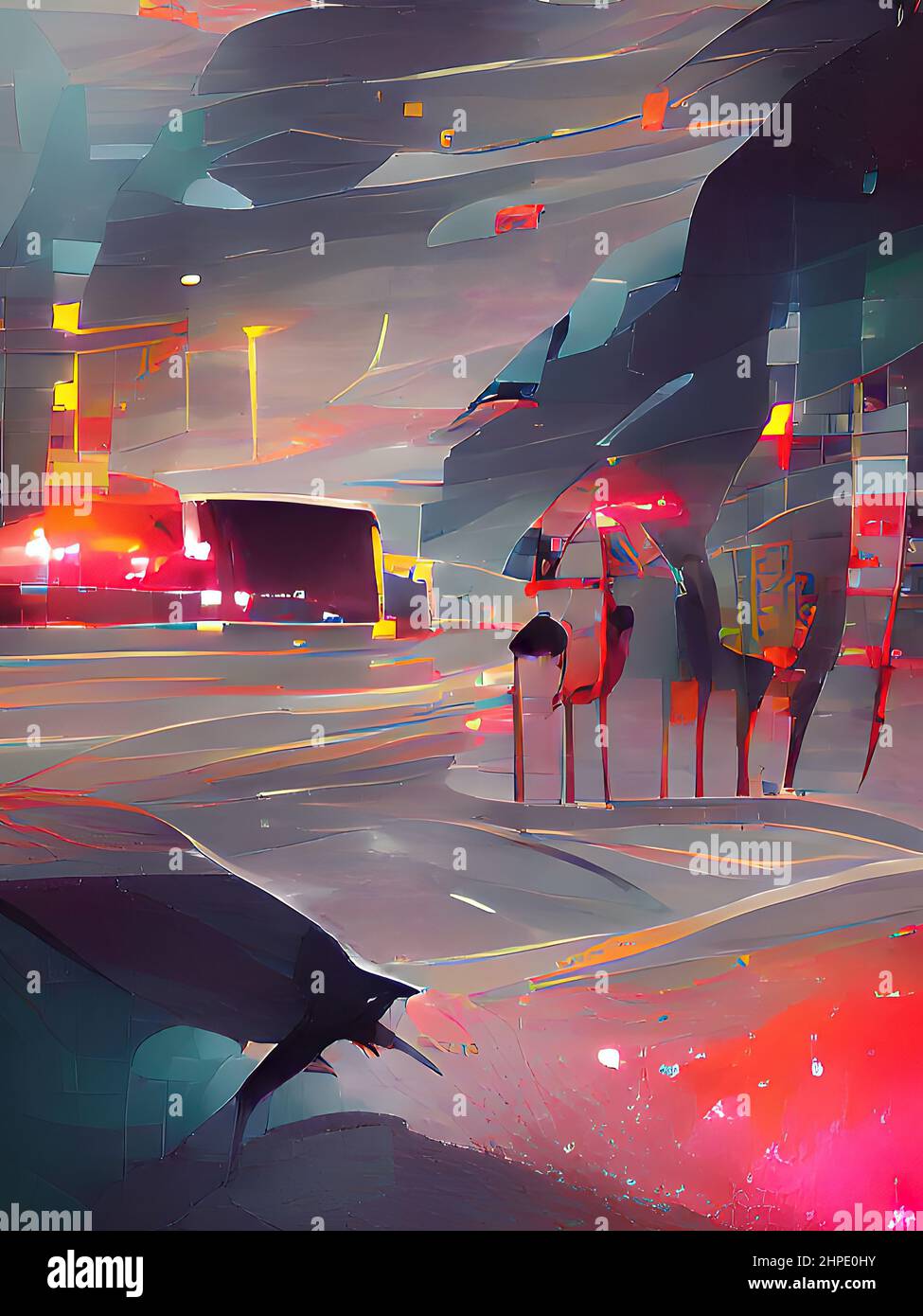 Abstract illustration of a colorful futuristic virtual city Stock Photo ...