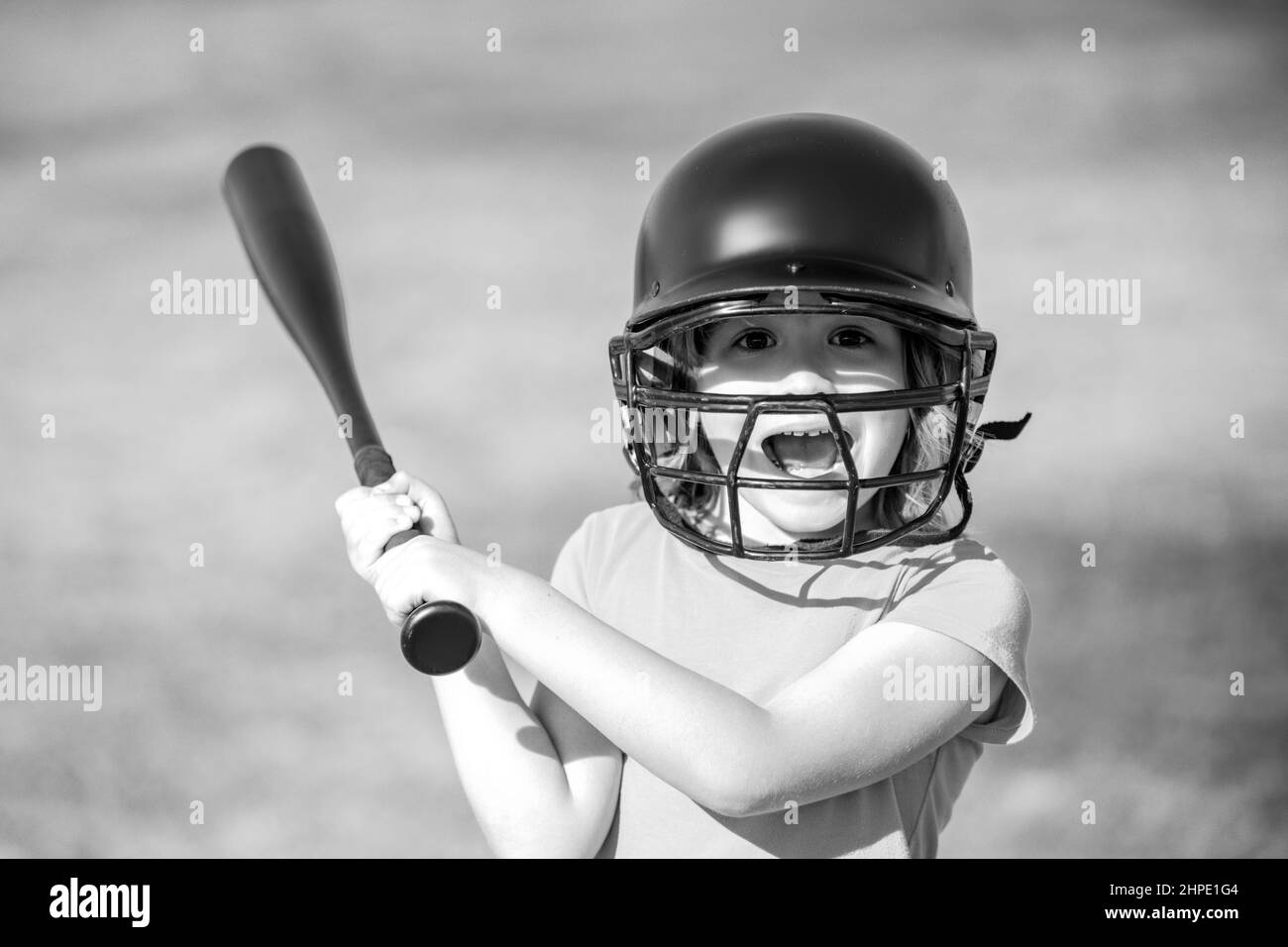 Little boy posing with a baseball bat. Portrait of kid playing baseball ...