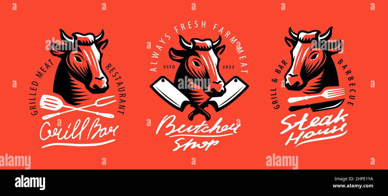 Bull head, meat beef logo. Emblem for farm meat market packaging and ...