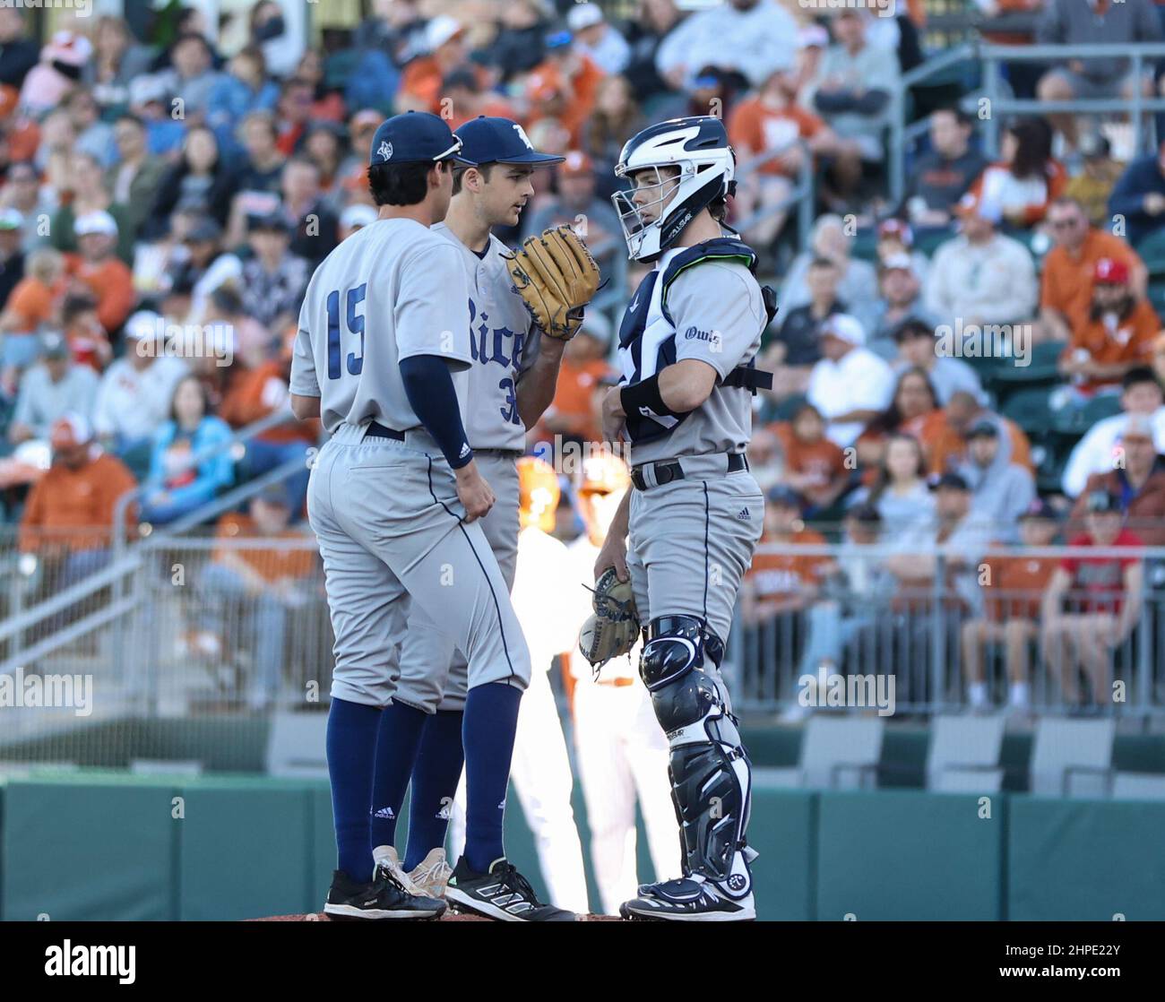 Texas, US, February 19, 2022: Rice infielder JACK RIEDEL (15) and Rice ...