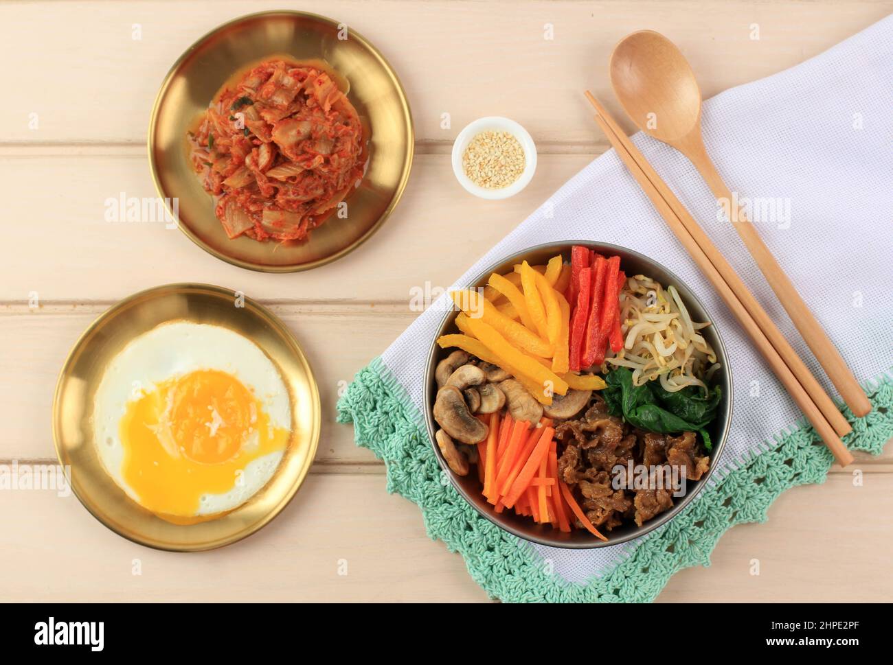 Bibimbap, Mixed rice with meat and assorted vegetables, Korean food ...