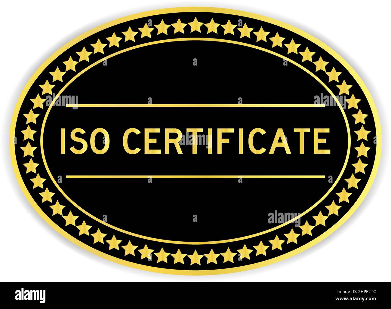 Black and gold color round label sticker with word ISO certificate on ...