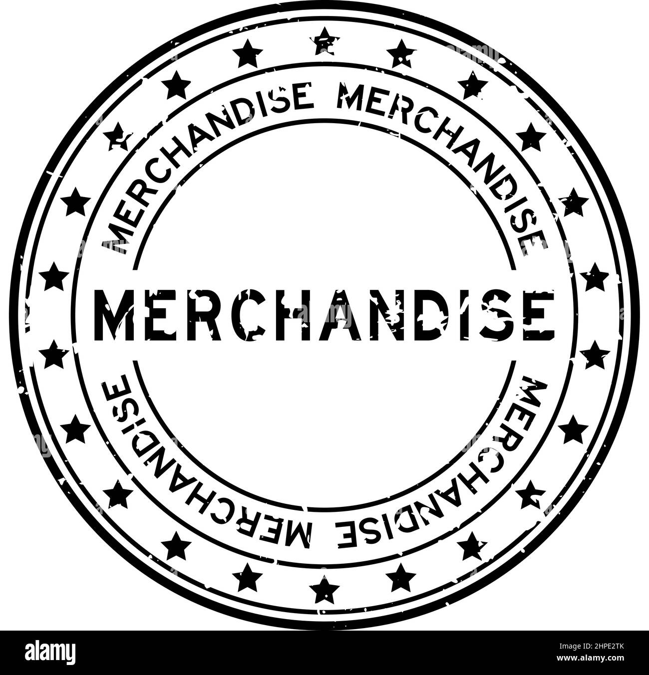 Grunge black merchandise word with star icon round rubber seal stamp on ...