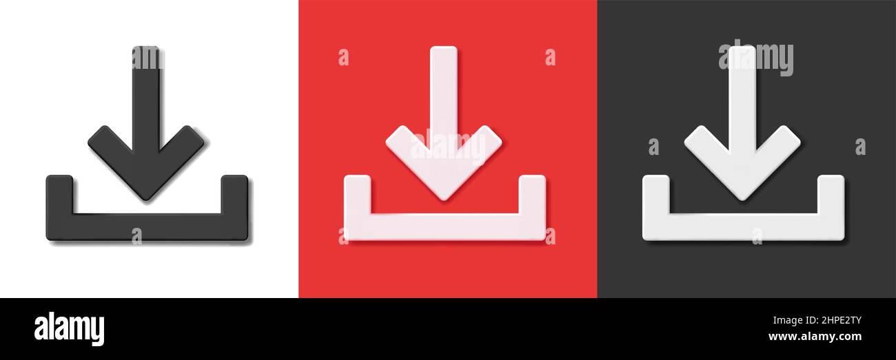 Set of download icon buttons in tree different colors down pointing ...