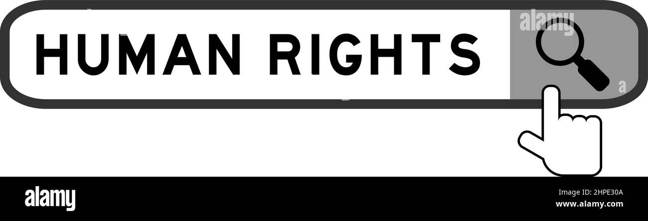 Search banner in word human rights with hand over magnifier icon on ...