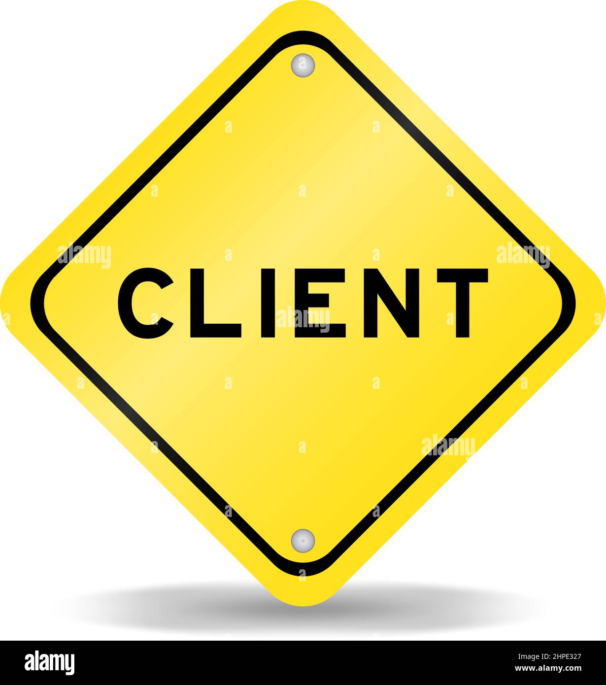 Yellow color transportation sign with word client on white background ...