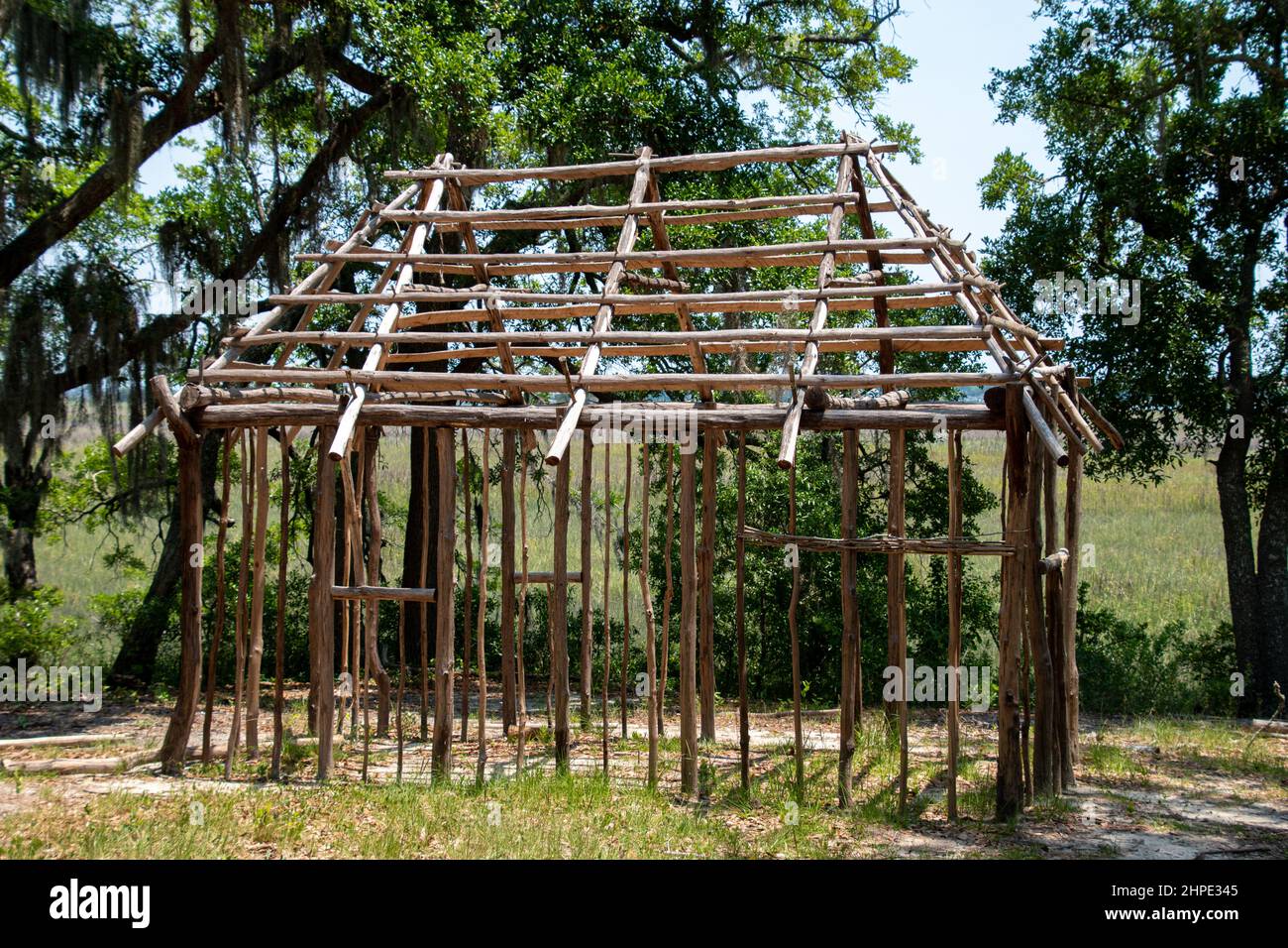The framework from a handmade house made of wooden sticks Stock Photo ...