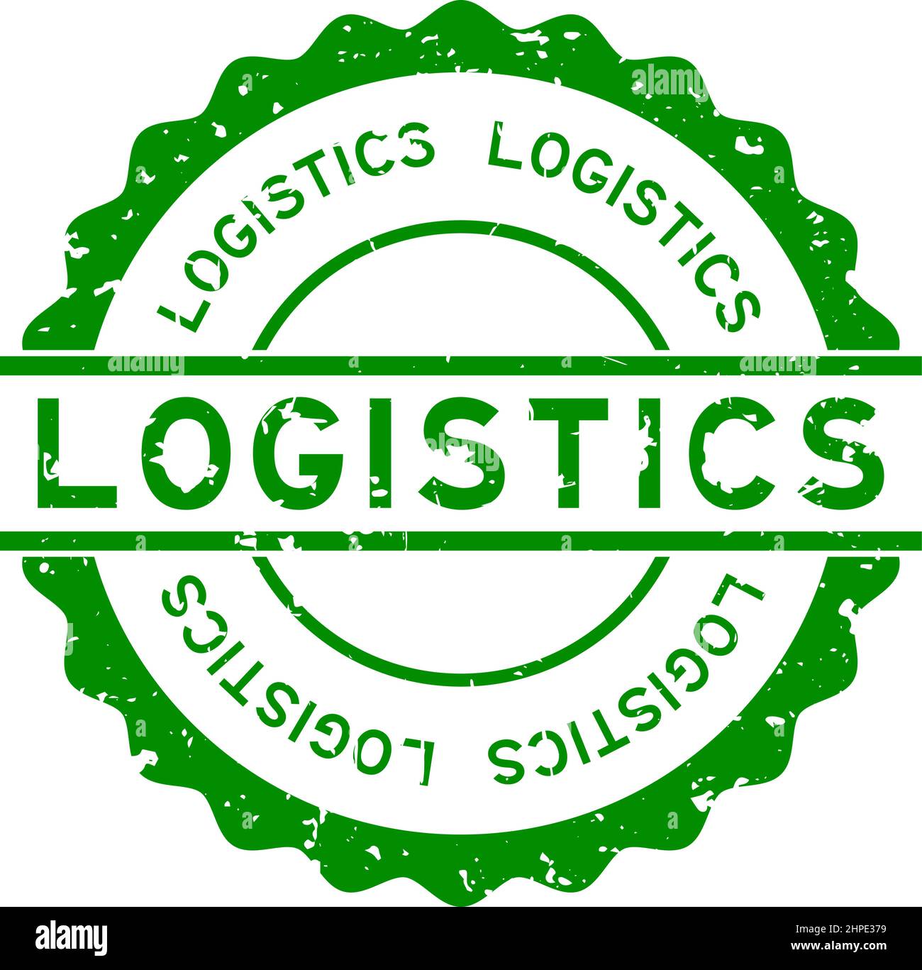 Grunge green logistics word round rubber seal stamp on white background ...