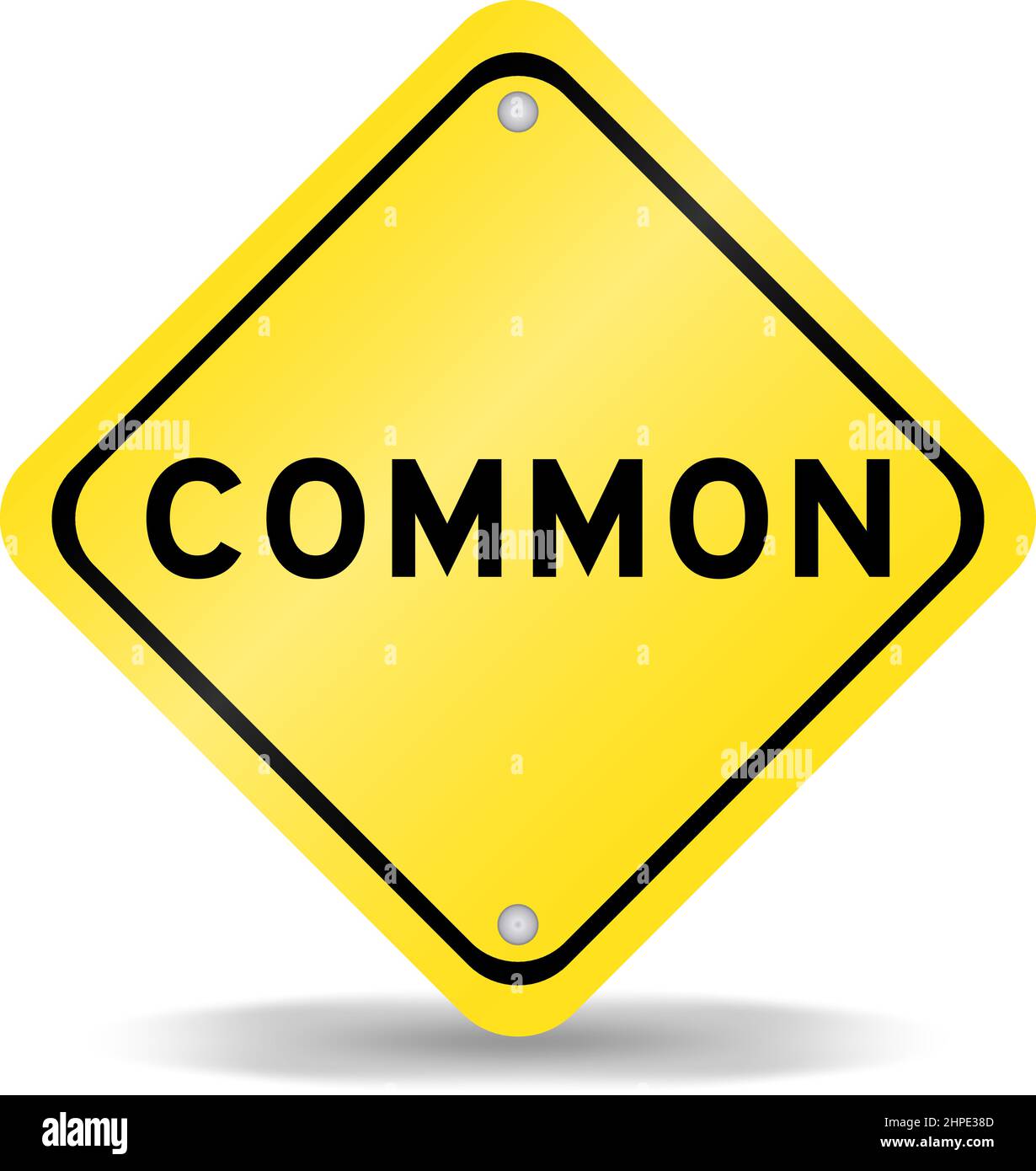 Yellow color transportation sign with word common on white background ...