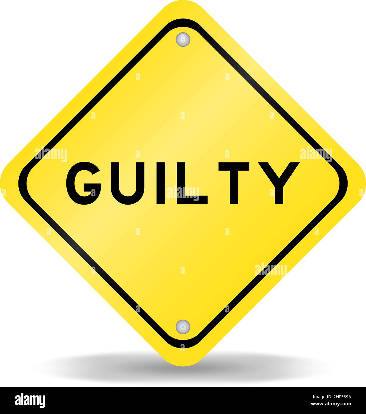 Yellow color transportation sign with word guilty on white background ...