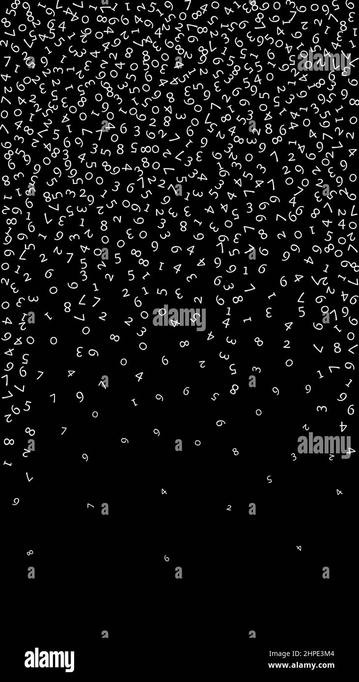 Falling numbers, big data concept. Binary white random flying digits ...