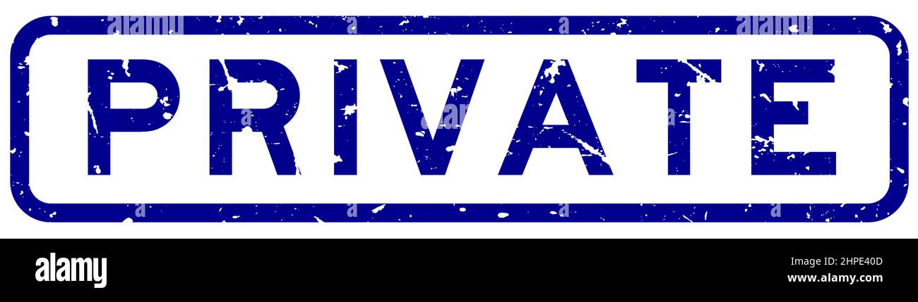 Grunge blue private word square rubber seal stamp on white background ...