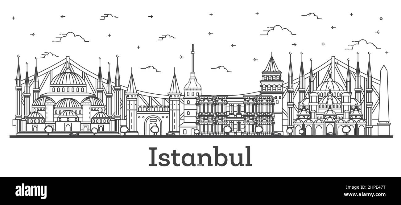 Outline Istanbul Turkey City Skyline with Historic Buildings Isolated ...