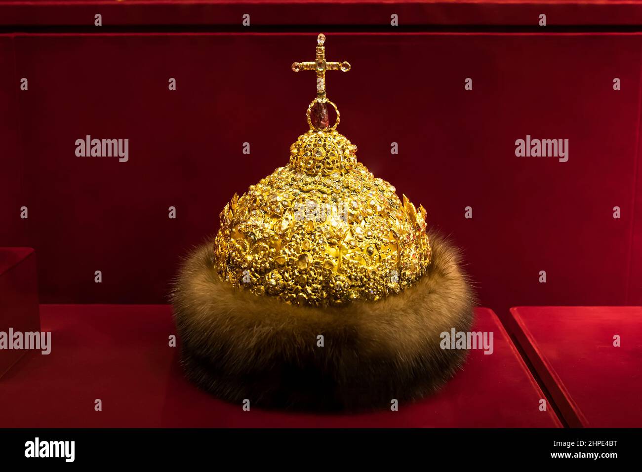 Royal monomakh hat made of gold and fur. exhibits in the armory chamber ...