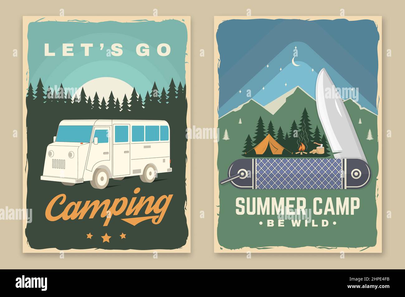 Set of camping retro posters. Vector illustration. Concept for shirt or ...