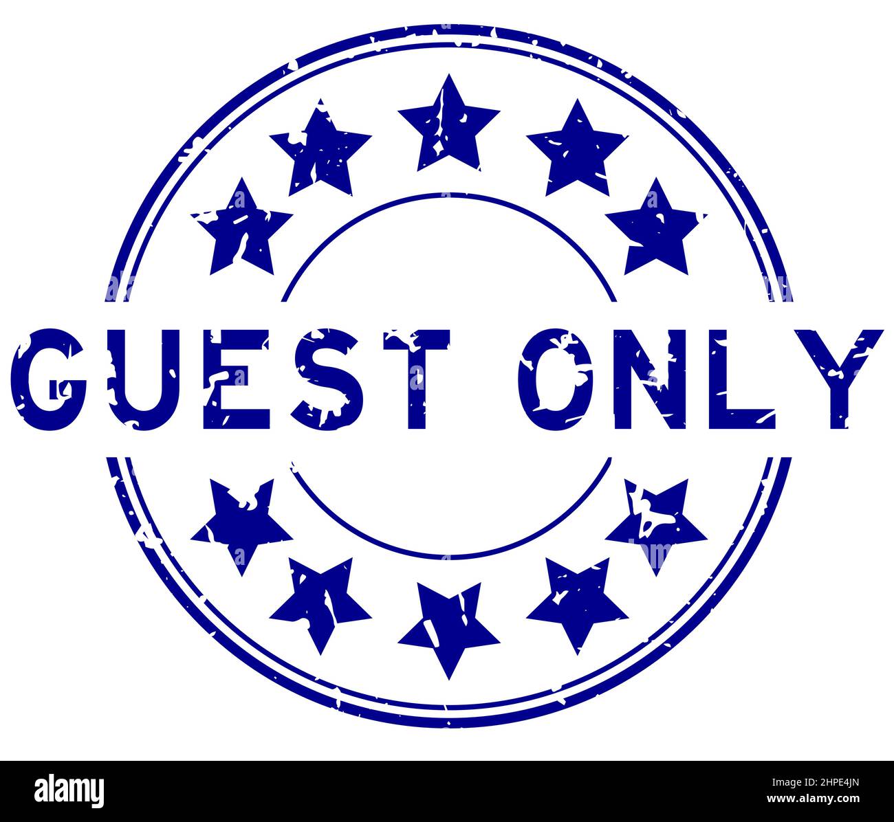 Grunge blue guest only word with star icon round rubber seal stamp on ...