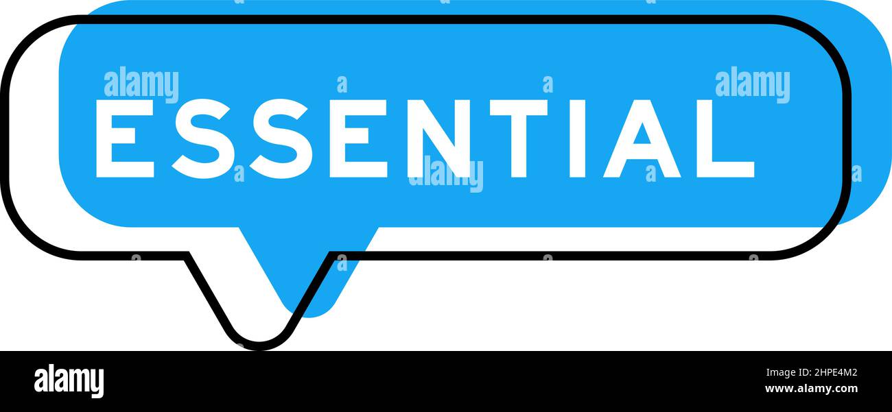 Speech banner and blue shade with word essential on white background ...