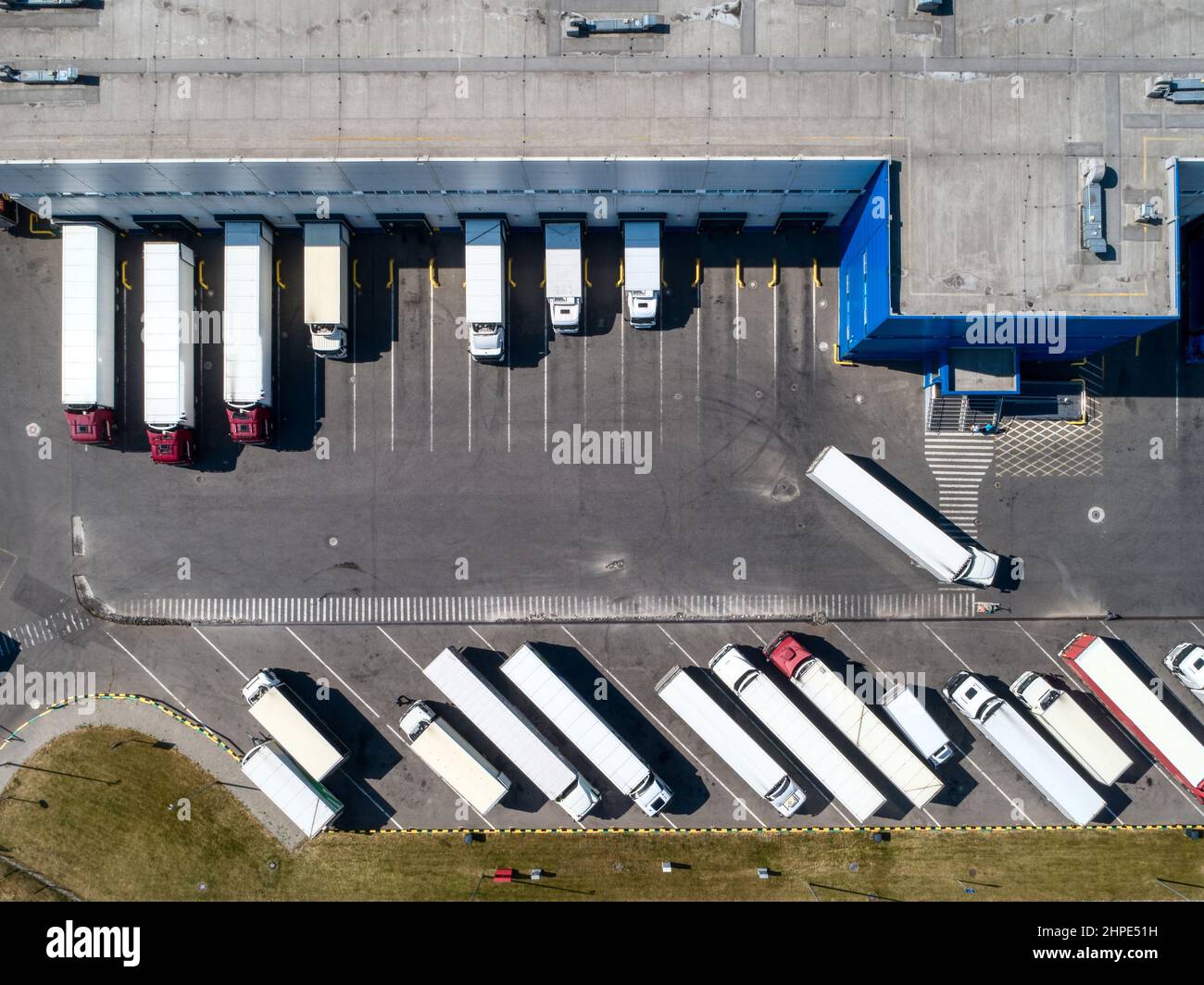 Large lorries at parking area near plant storehouse building Stock ...
