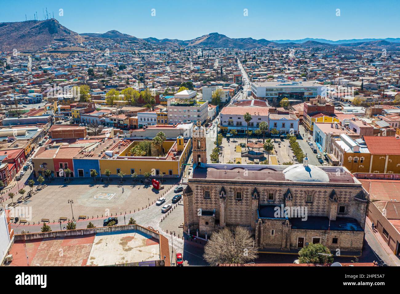 Aerial view of Hidalgo Parral in Chihuahua Mexico. Parral is a magical ...