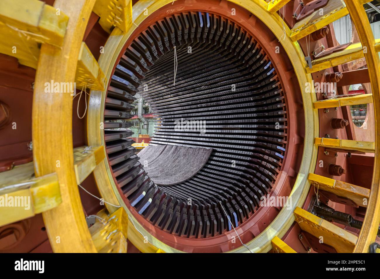 Large electric motor with color details in plant workshop Stock Photo ...
