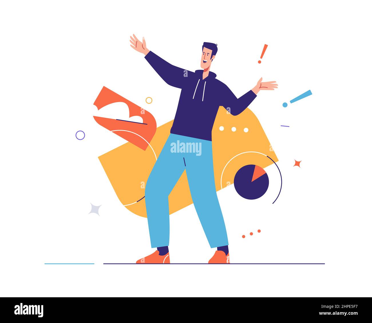 Vector illustration of happy young man expresses emotions. Editable ...