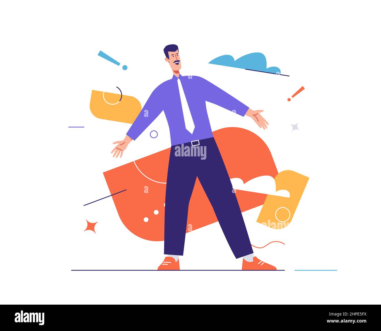 Vector illustration of happy young man expresses emotions. Editable ...