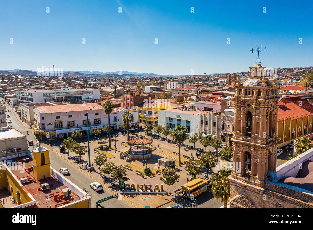 Aerial view of Hidalgo Parral in Chihuahua Mexico. Parral is a magical ...